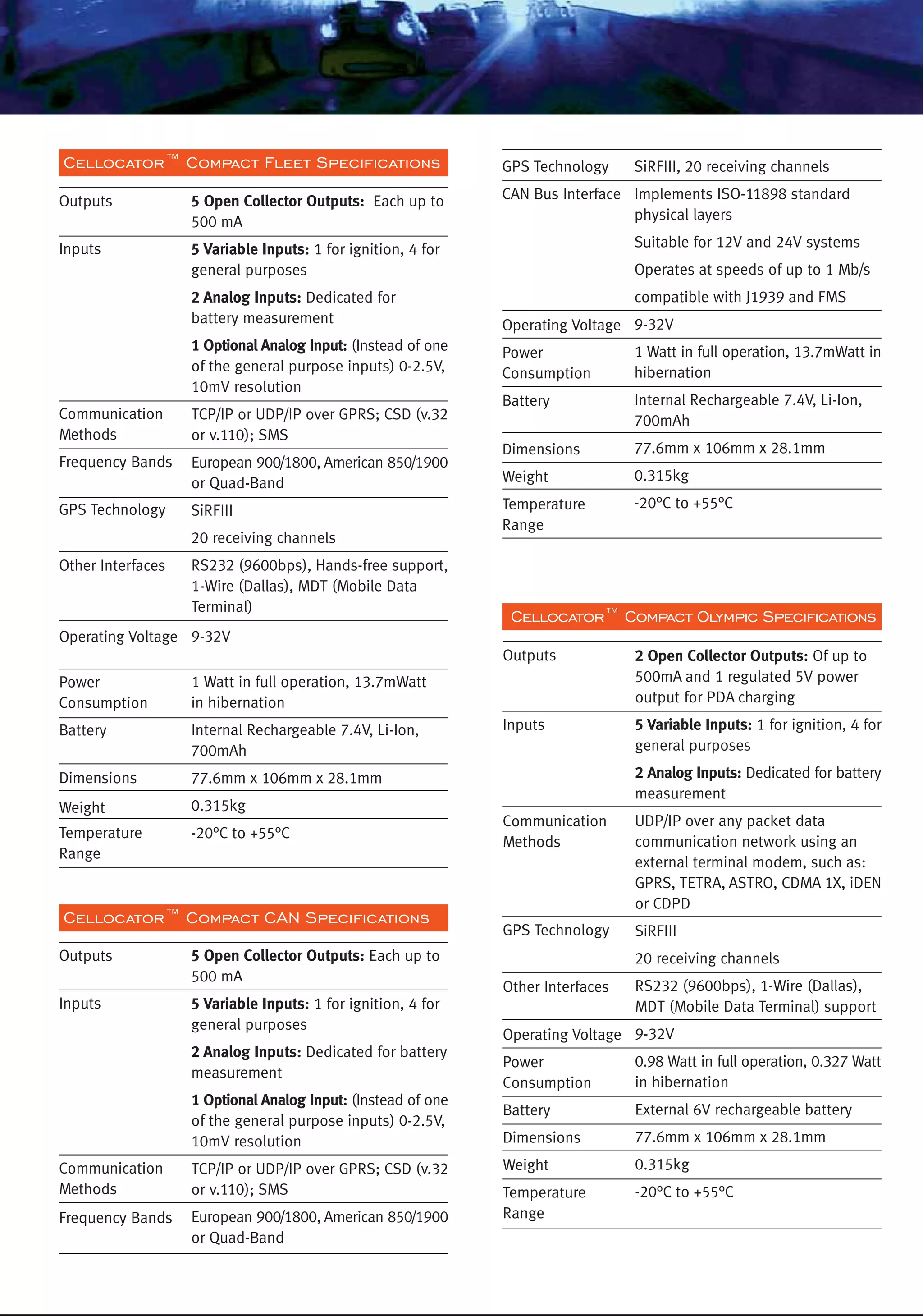 Cellocator Fleet Product Line | PDF