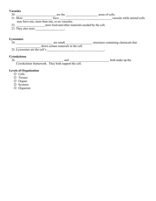 Cell Organelle Cloze Notes | DOC | Biological Sciences | Science