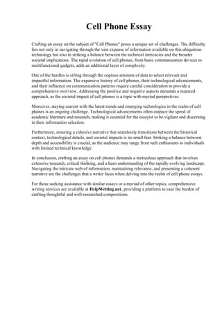 Cell Phone Essay. Western Michigan University Cooley Law School | PDF
