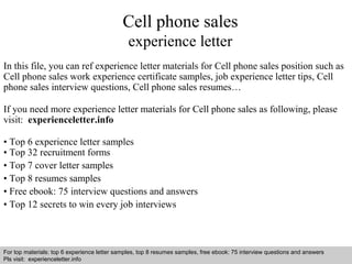 Cell phone sales experience letter | PPT