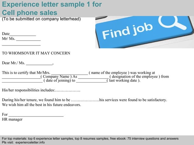 Cell phone sales experience letter | PPT | Resume Writing and Advice ...