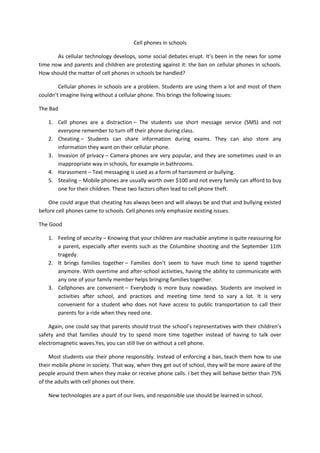 Cell phones in schools | DOCX
