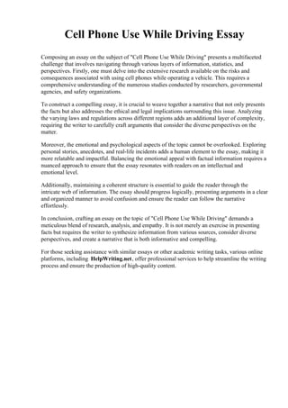Cell Phone Use While Driving Essay | PDF