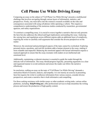 Cell Phone Use While Driving Essay | PDF