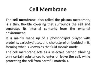 CELL PHYSIOLOGY.pptx, transportation across the plasma membrane | PPTX
