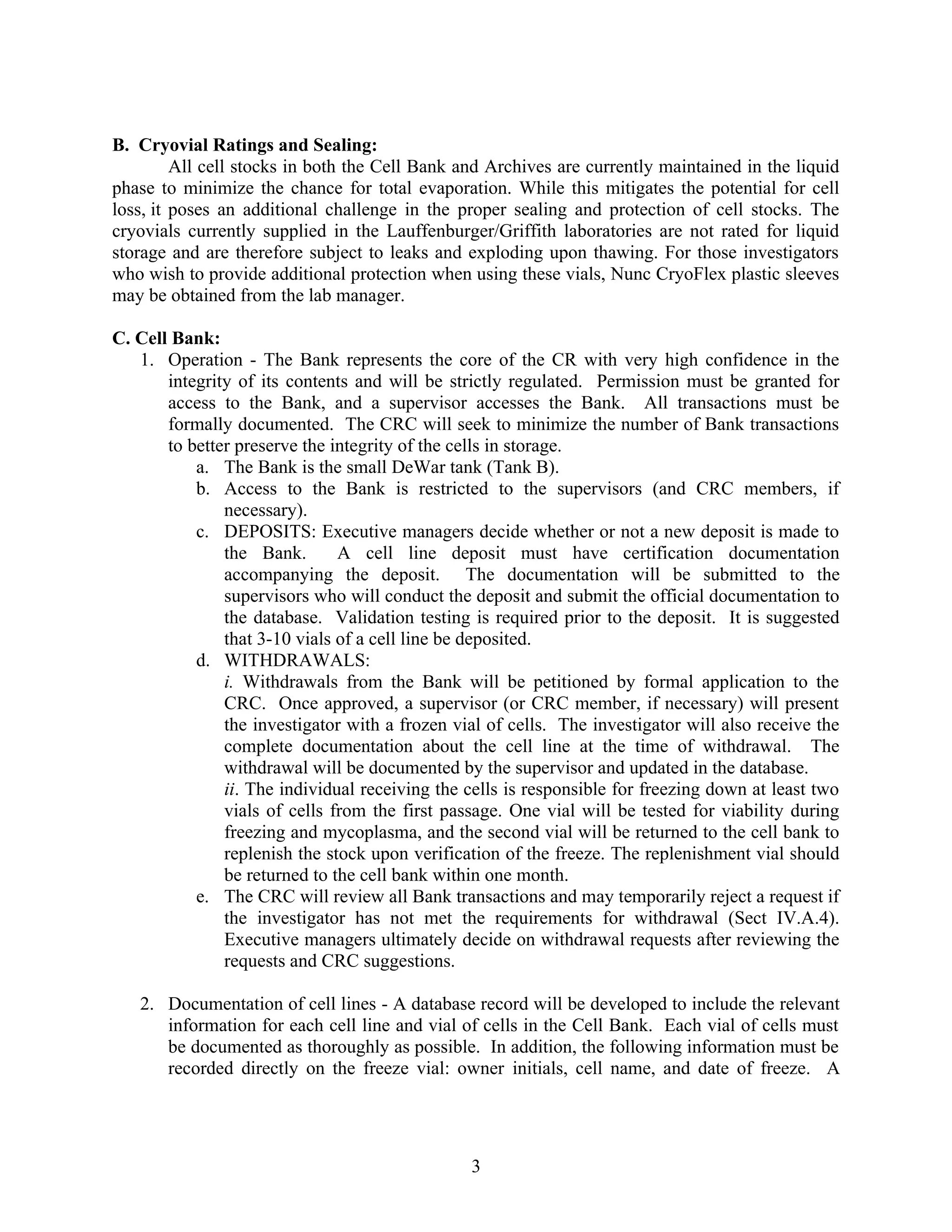 Cell respository guidelines | DOC
