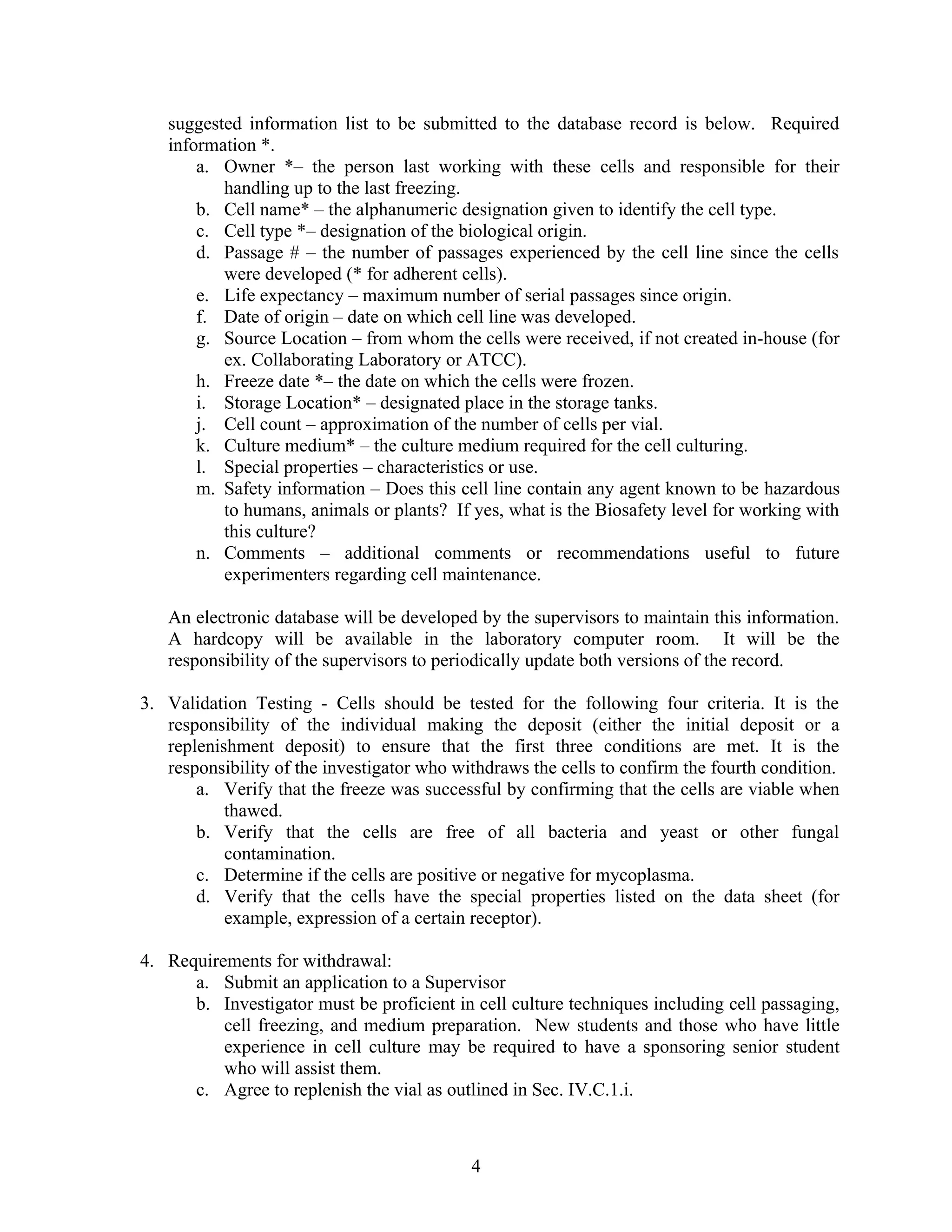 Cell respository guidelines | DOC