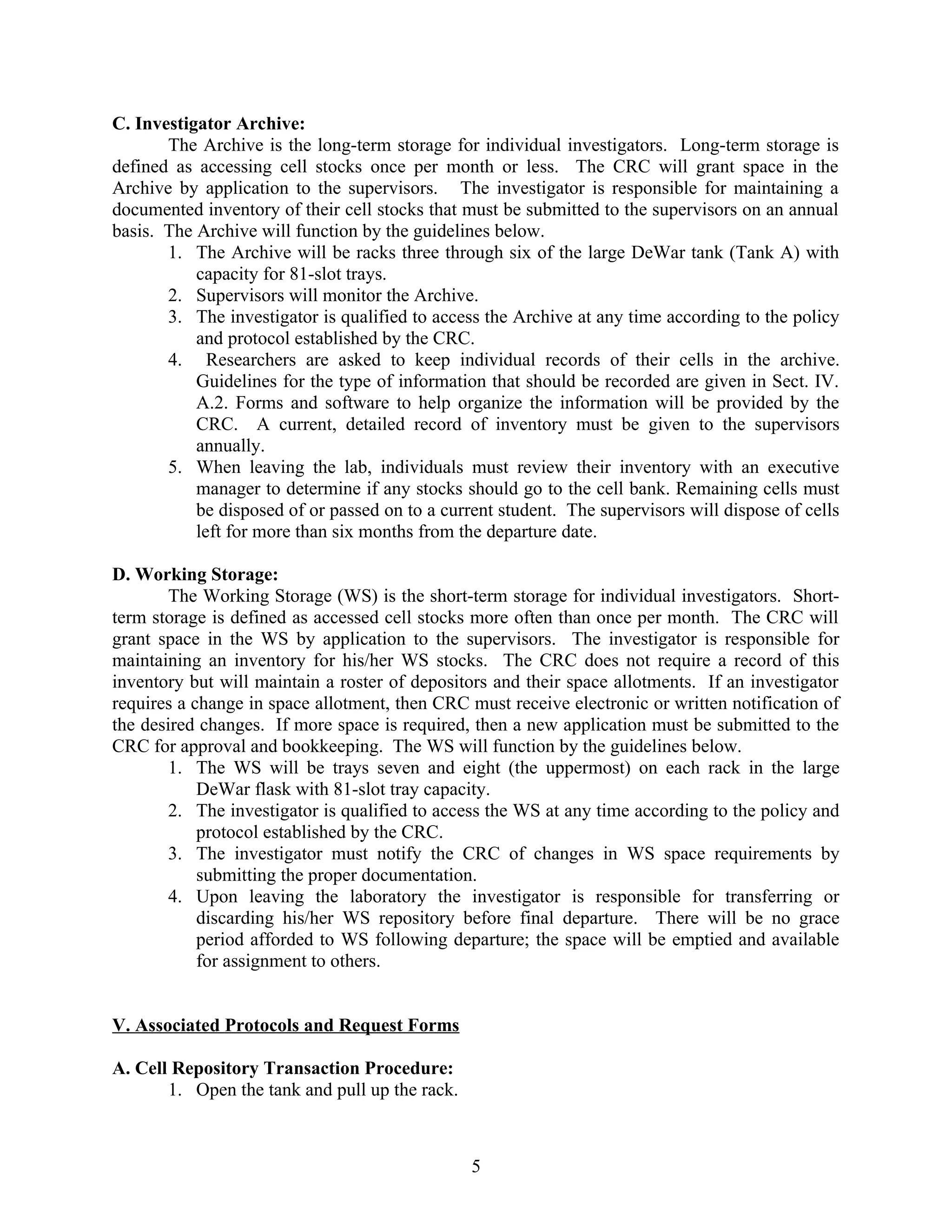 Cell respository guidelines | DOC