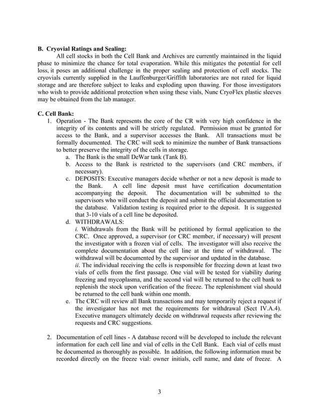 Cell respository guidelines | DOC