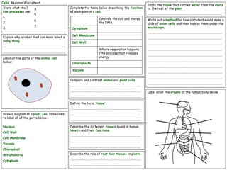 Cells-Revision-Worksheet-1 secondary school | PPT