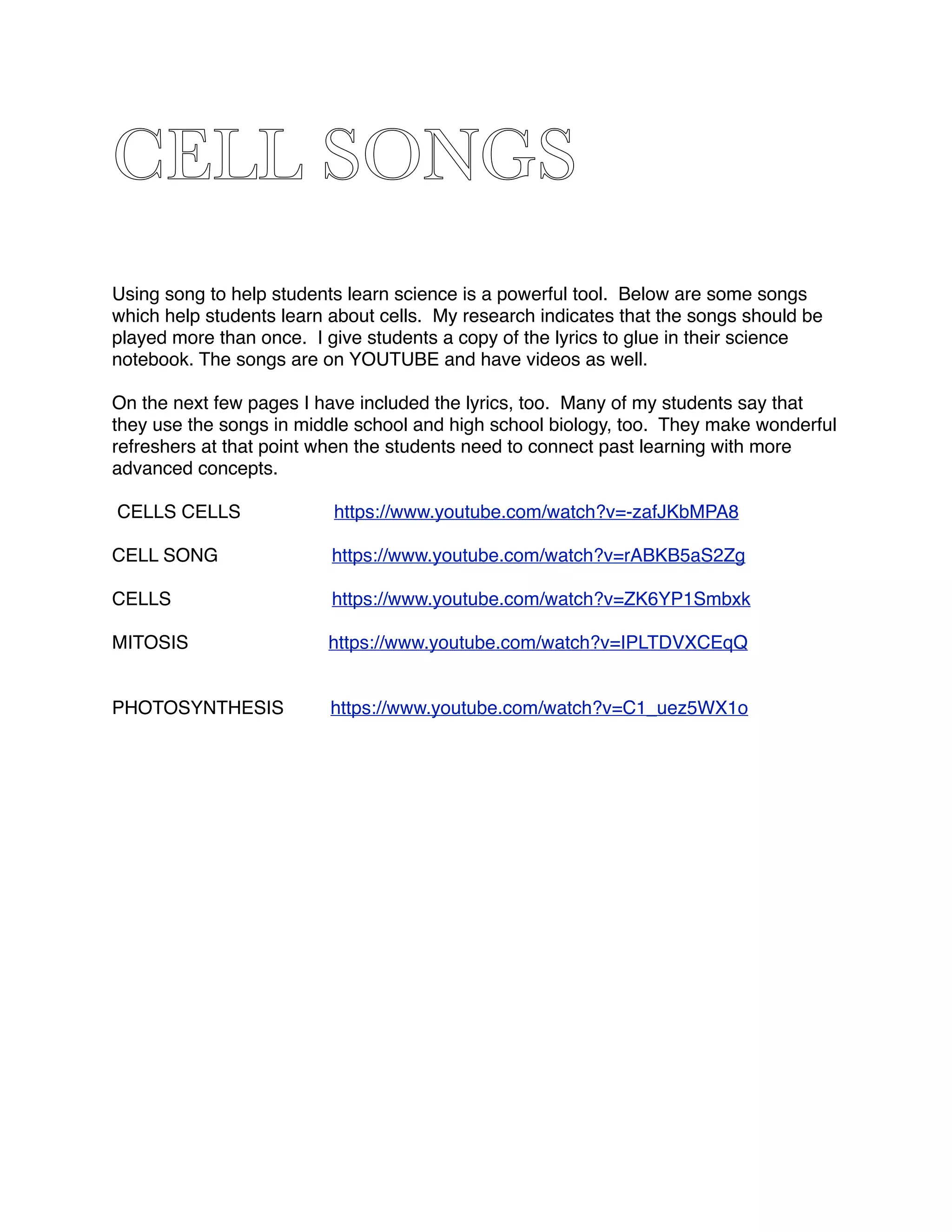Cells songs-and-lyrics | PDF