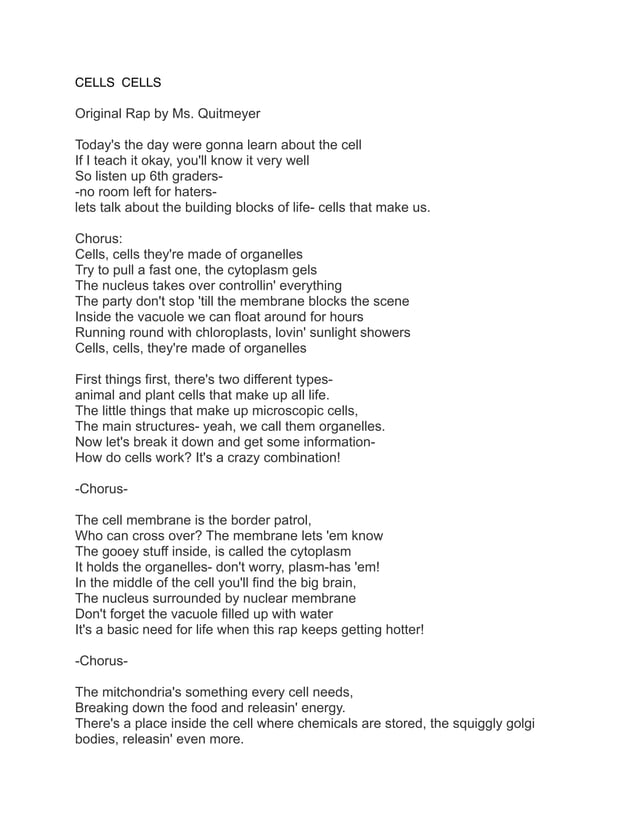 Cells songs-and-lyrics | PDF | Biological Sciences | Science