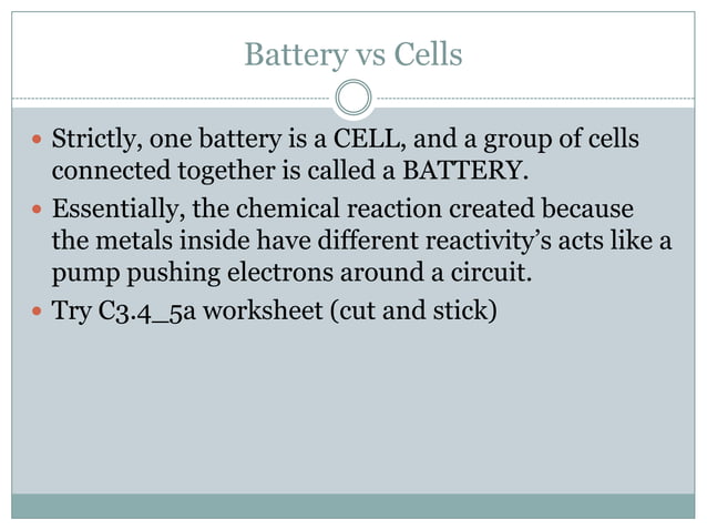 Cells and batteries | PPTX | Chemistry | Science