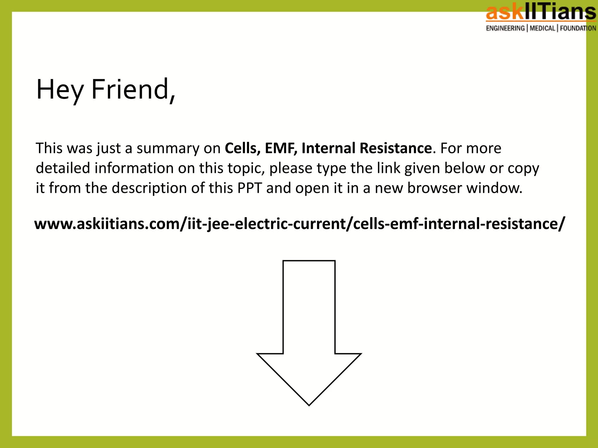 Cells, EMF, Internal Resistance | Physics | PPTX