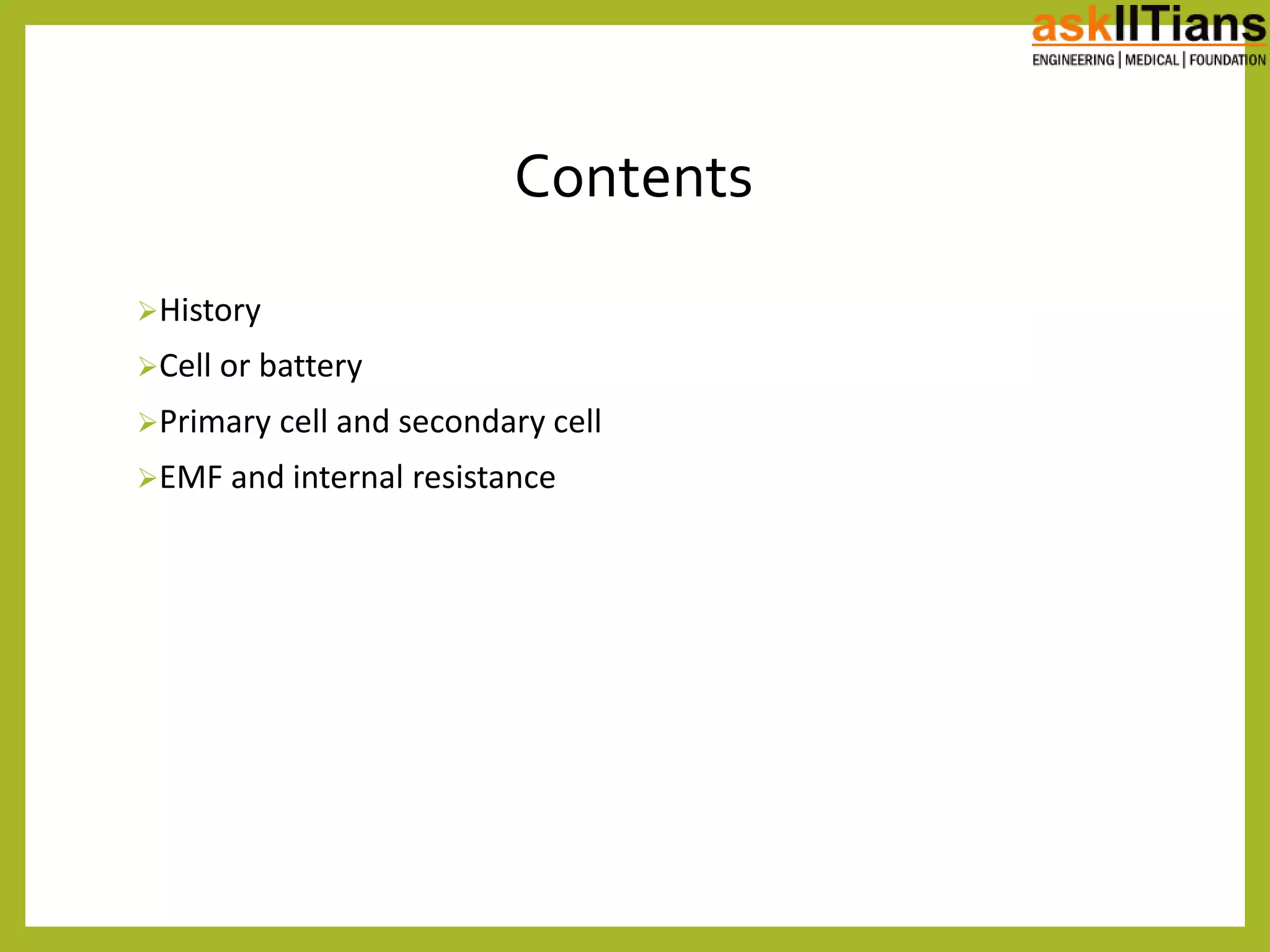 Cells, EMF, Internal Resistance | Physics | PPTX | Chemistry | Science
