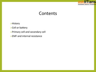 Cells, EMF, Internal Resistance | Physics | PPTX | Chemistry | Science