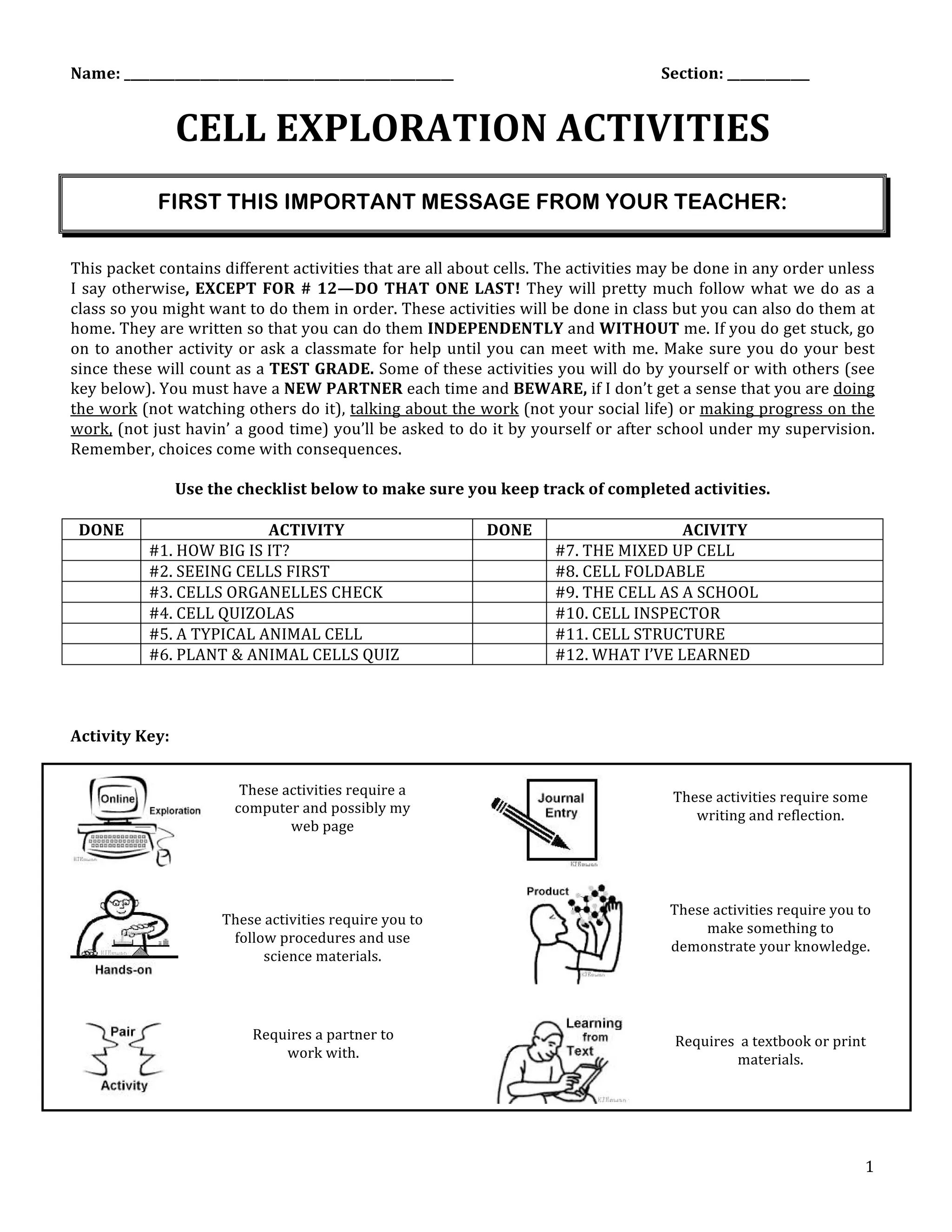 cells_exploration_activities.pdf for students | PDF