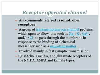 Voltage Operated channel, Receptor Operated channel, Second messenger ...