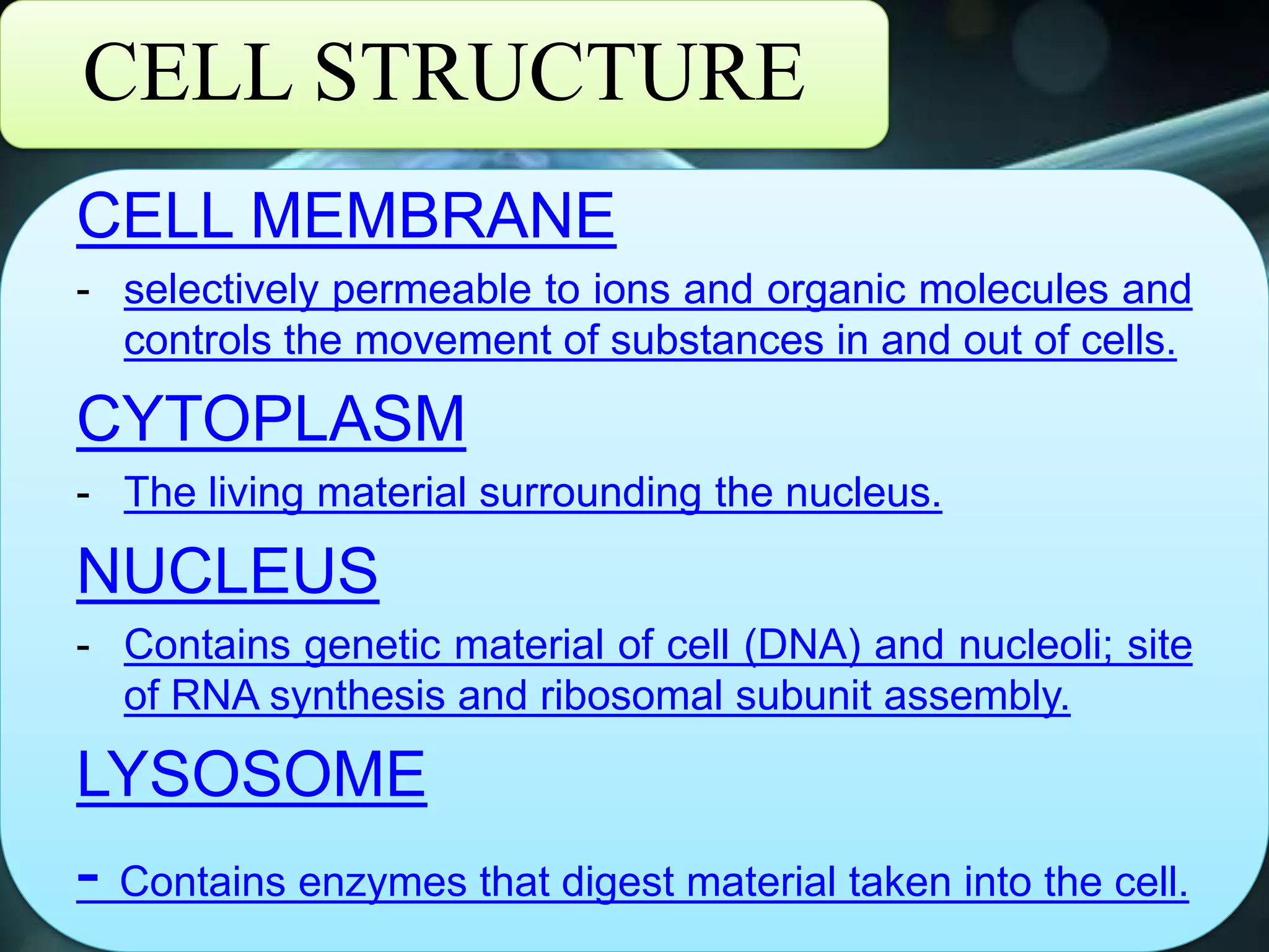 Cell structure and functions | PPTX