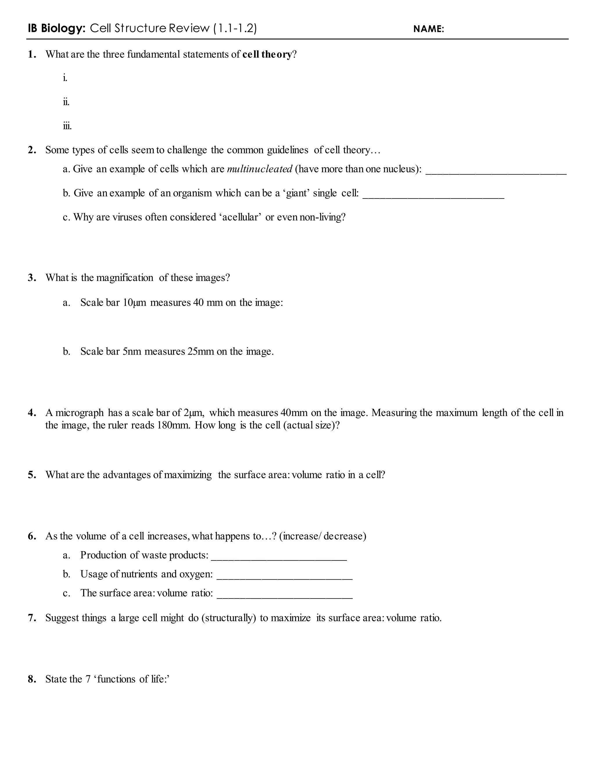 IB Cell Structure Review (1.1-1.2) | DOCX