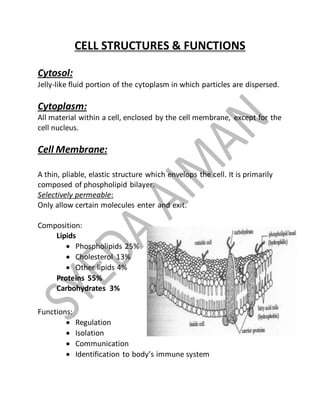 Cell Membrane Structure And Function Worksheet