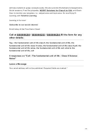 Cell The fundamental unit of life Class 9 Science Notes.pdf