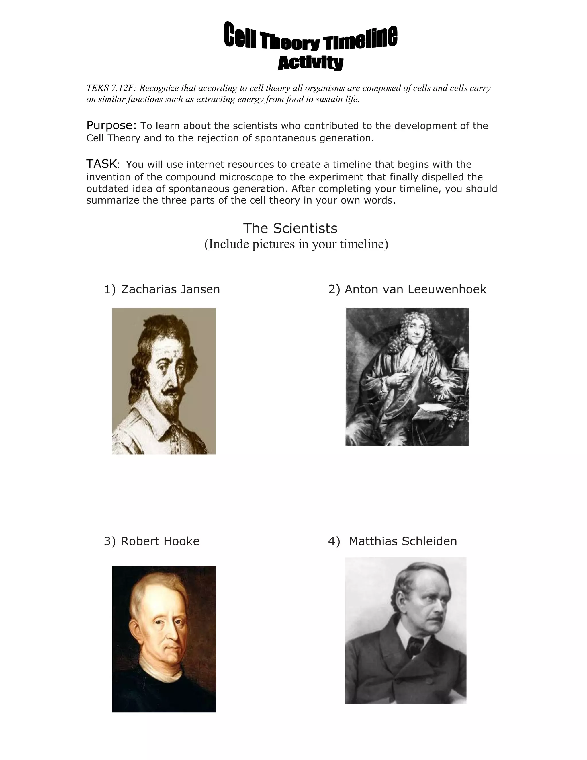 Cell theory timeline activity for monday 9 19 | PDF | Biological ...