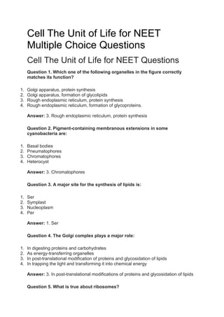 Cell The Unit of Life for NEET Multiple Choice Questions.docx