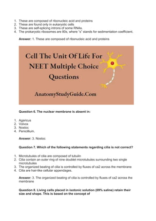 Cell The Unit of Life for NEET Multiple Choice Questions.docx