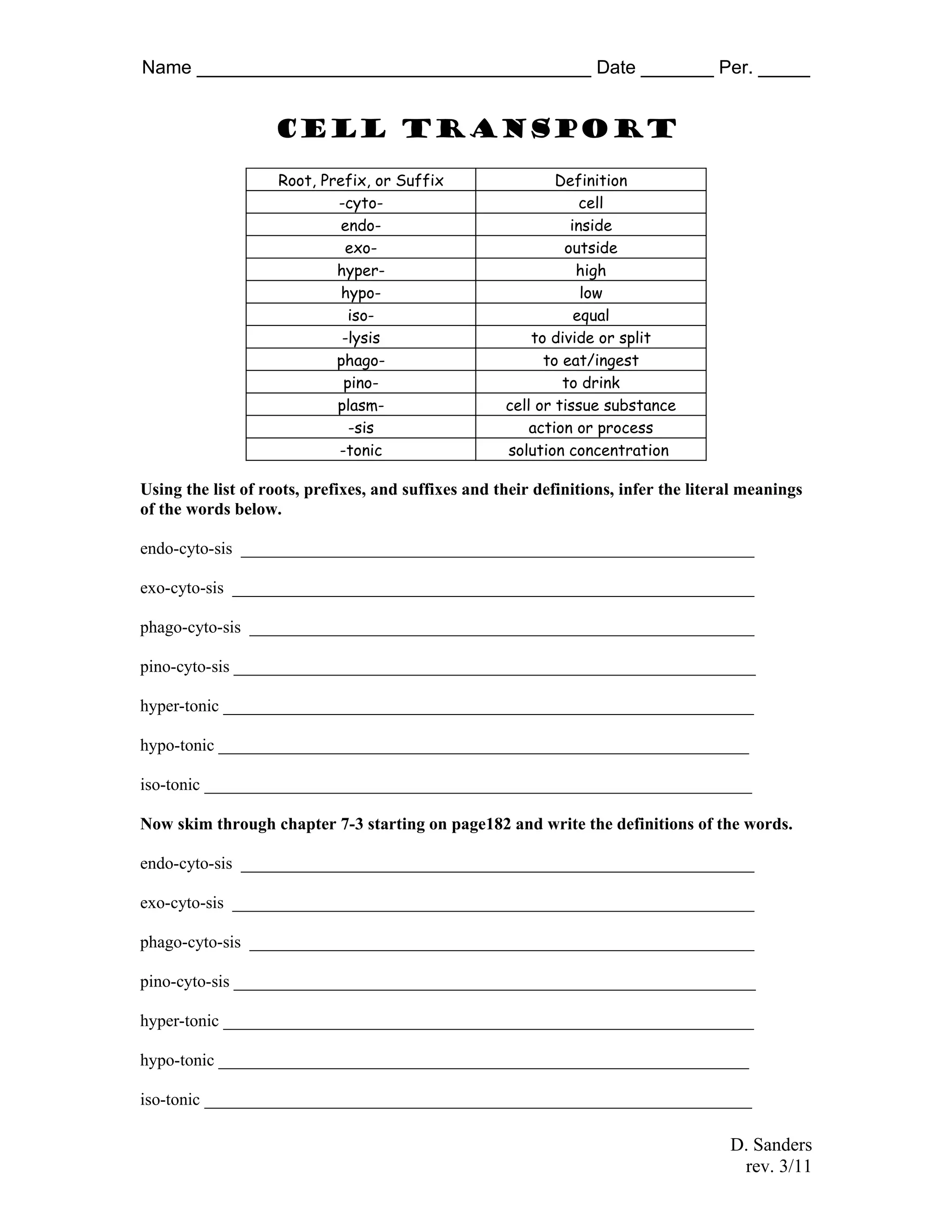 Cell transport worksheet | DOC