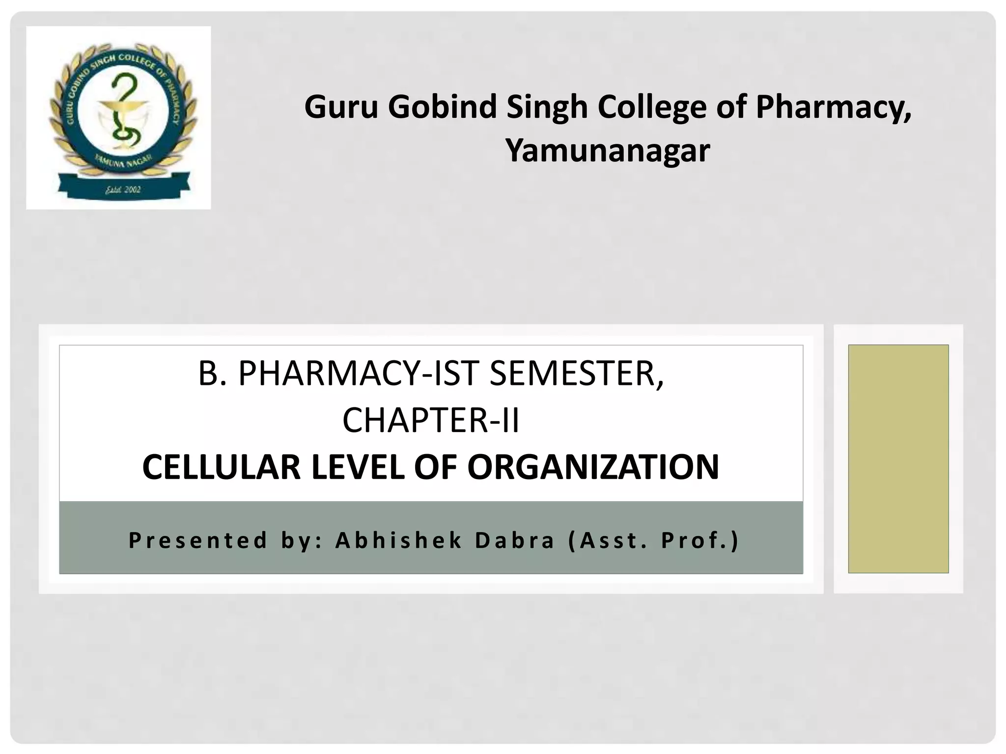 Cellular level of organization.pptx | Biological Sciences | Science