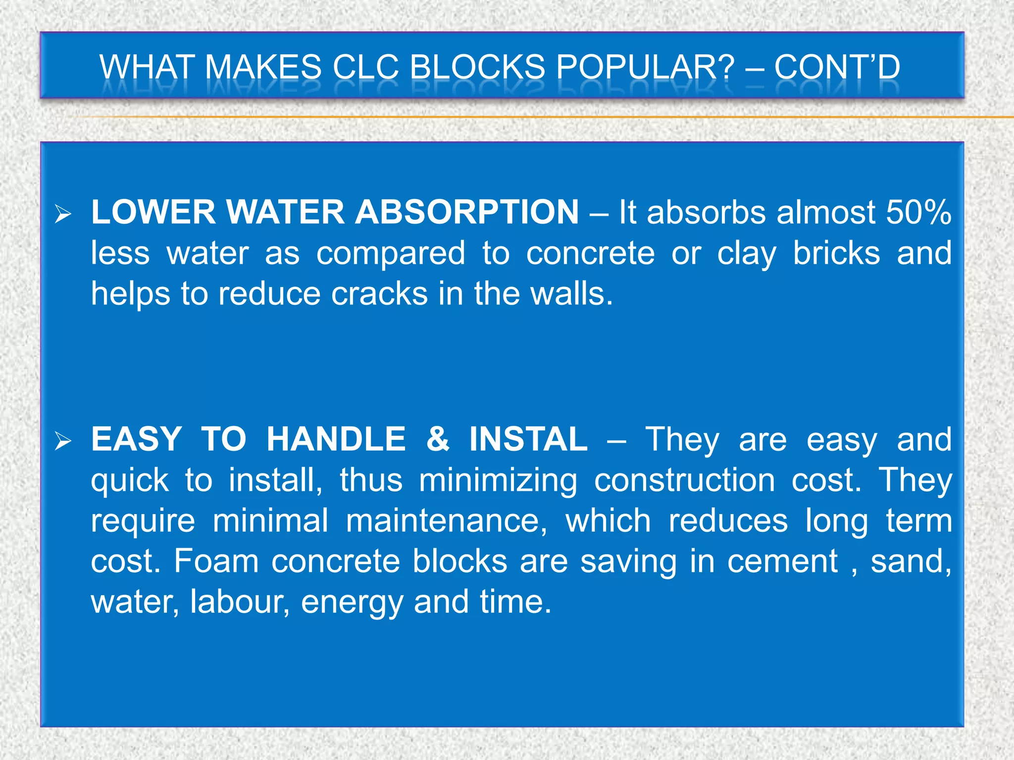 Cellular light weight concrete block CLC technology | PPTX