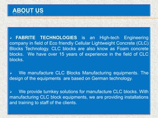 Cellular light weight concrete block CLC technology | PPTX