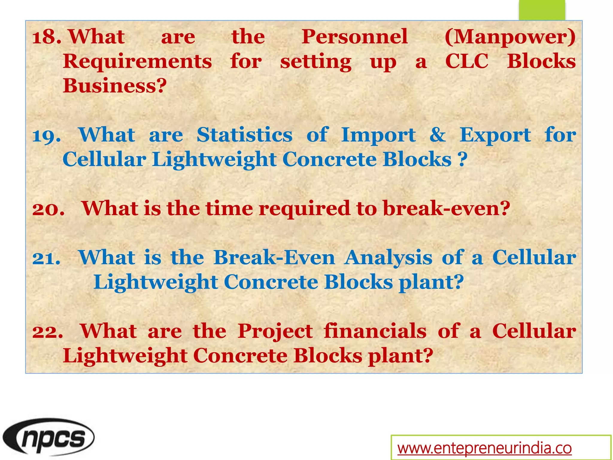 Cellular Lightweight Concrete Blocks, CLC Blocks Manufacturing Plant ...