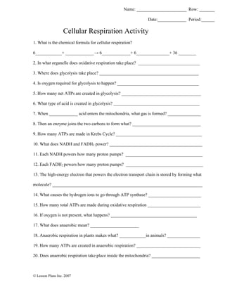 Cellular respiration activity (1) | PDF | Chemistry | Science