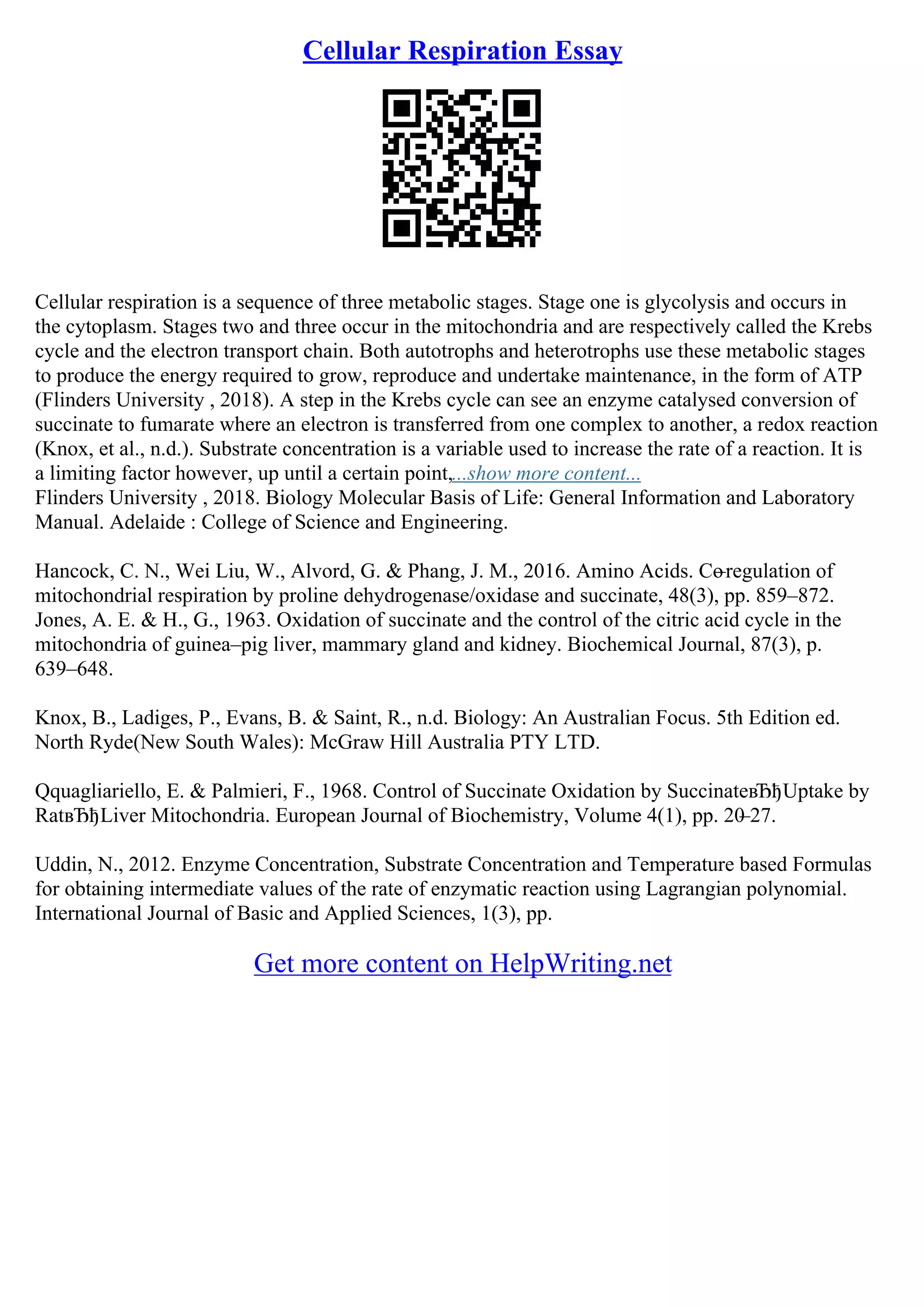 Cellular Respiration Essay | PDF