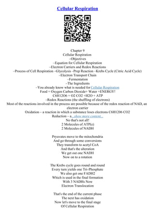 Cellular Respiration Essay | PDF | Lung and Respiratory Health ...