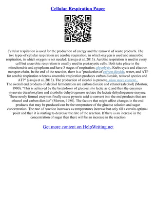 Cellular Respiration Essay | PDF