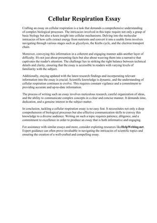 Cellular Respiration Essay. Chapter 9: Photosynthesis and Cellular ...