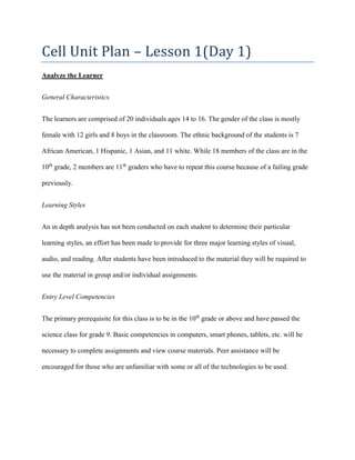 Cell unit plan day 1 | PDF