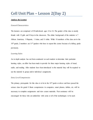Cell unit plan day 2 | PDF