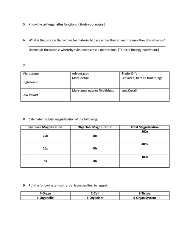 Cell unit review complete | DOCX | Biological Sciences | Science
