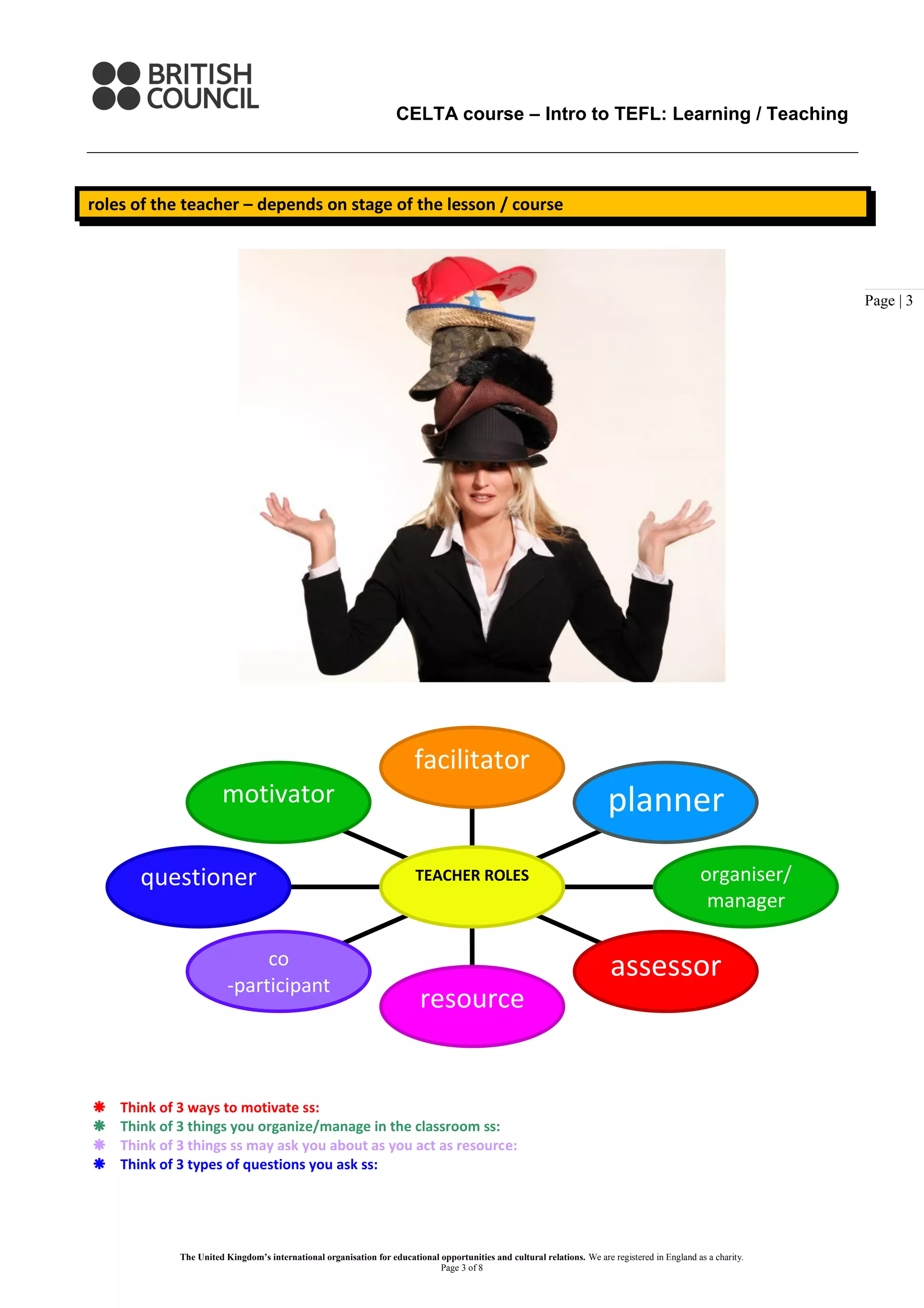 British Council CELTA input materials for teacher training | PDF