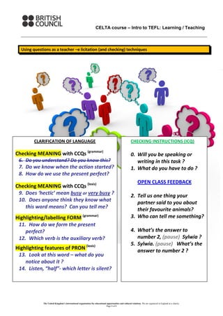 British Council CELTA input materials for teacher training | PDF