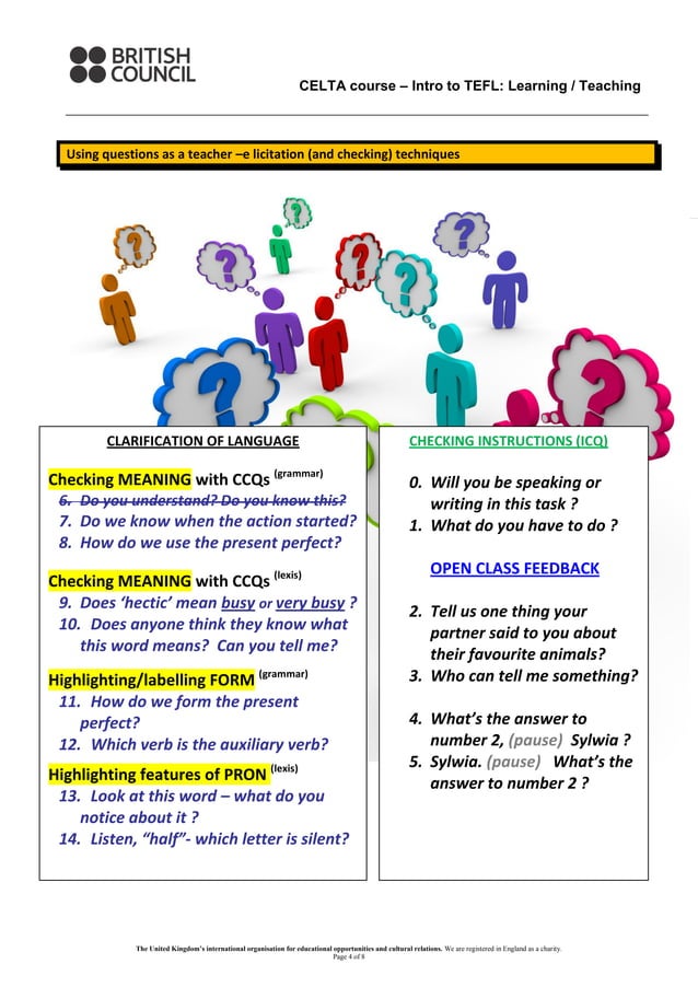 British Council CELTA input materials for teacher training | PDF