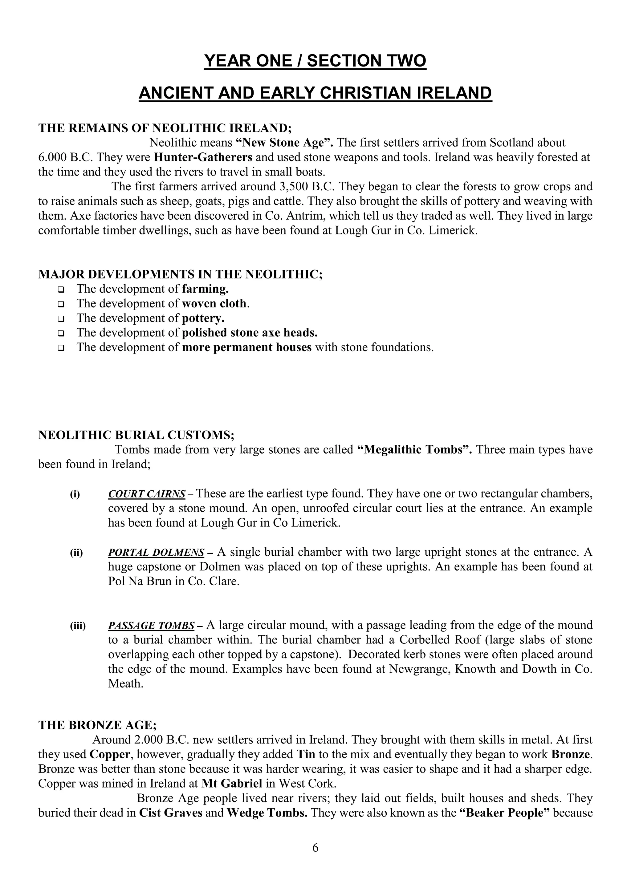 Stone Age, Bronze Age, Iron Age, Celtic and Early Christian Ireland | PDF