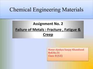 Chemical Engineering Materials-- Failure of Metals : Fracture , Fatigue ...