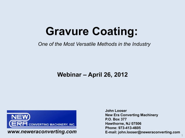 New Era Converting Machinery - Gravure Coating Webinar | PPTX | Woodworking | Arts and Crafts