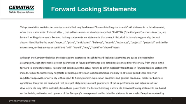 CEMATRIX Presentation, June 2021 | PPT
