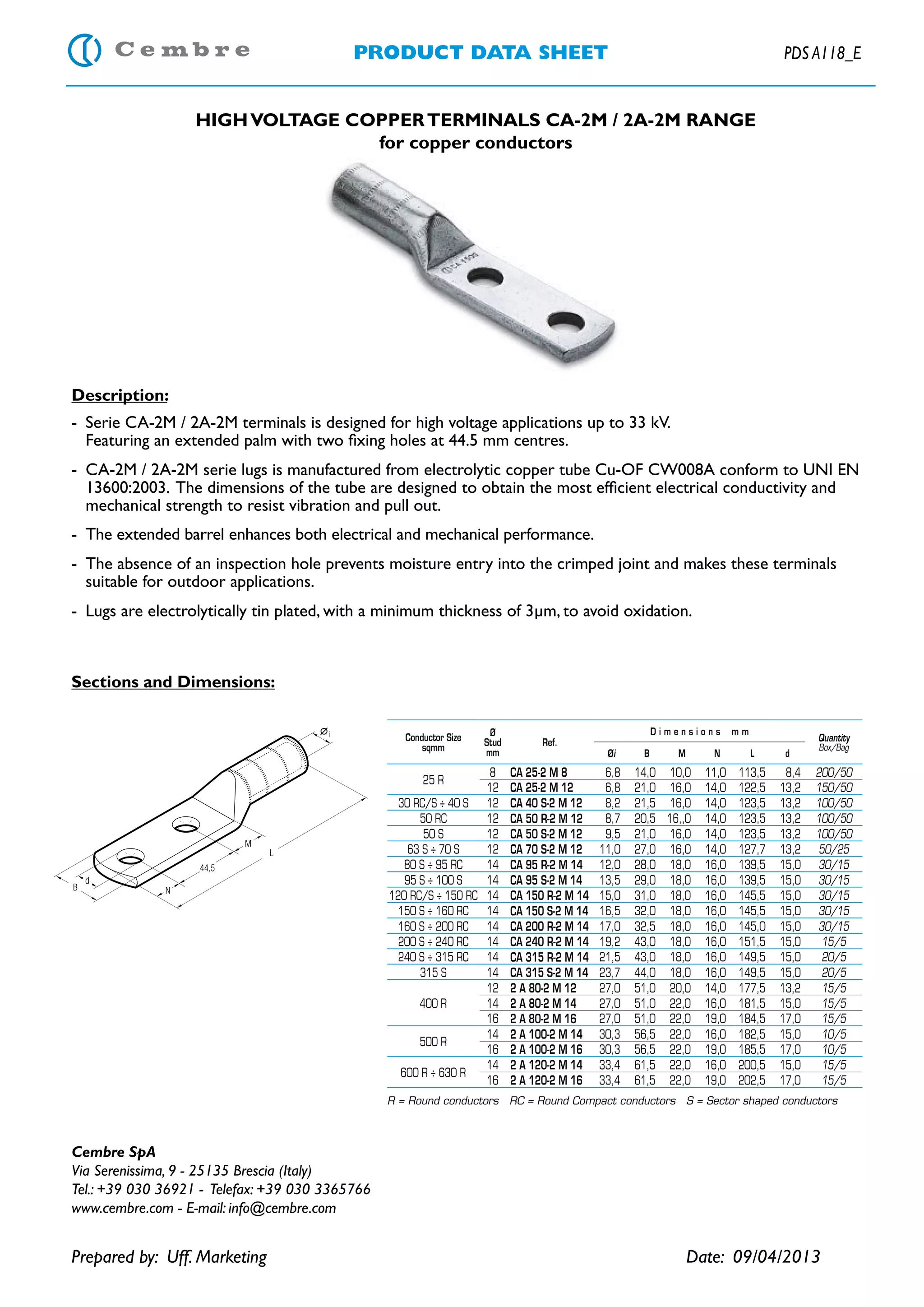 Cembre 2 Hole Crimp Lugs | PDF